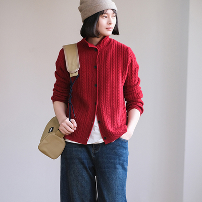 那禾新品立领绞花羊毛开衫休闲上衣女ND61EH5805