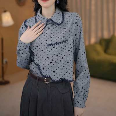 秋冬厚款港味复古宽松百搭复古港风设计感长袖百搭宽松上衣衬衫