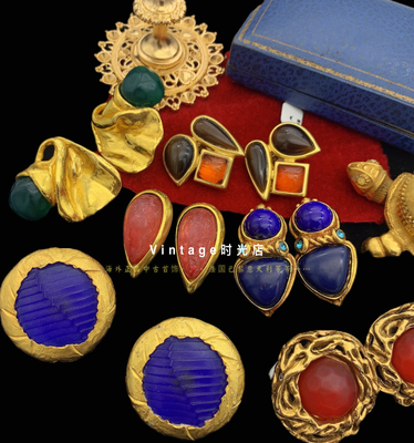 Vintage法产中古果冻质感厚实非常重工耳饰耳环无耳洞耳夹