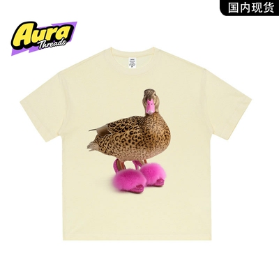 【品牌现货】AURA THREADS创意鸭子印花短袖男女宽松落肩袖上衣