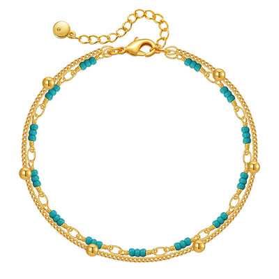 Turquoise bracelet multi-layer chain brass-plated bead chain