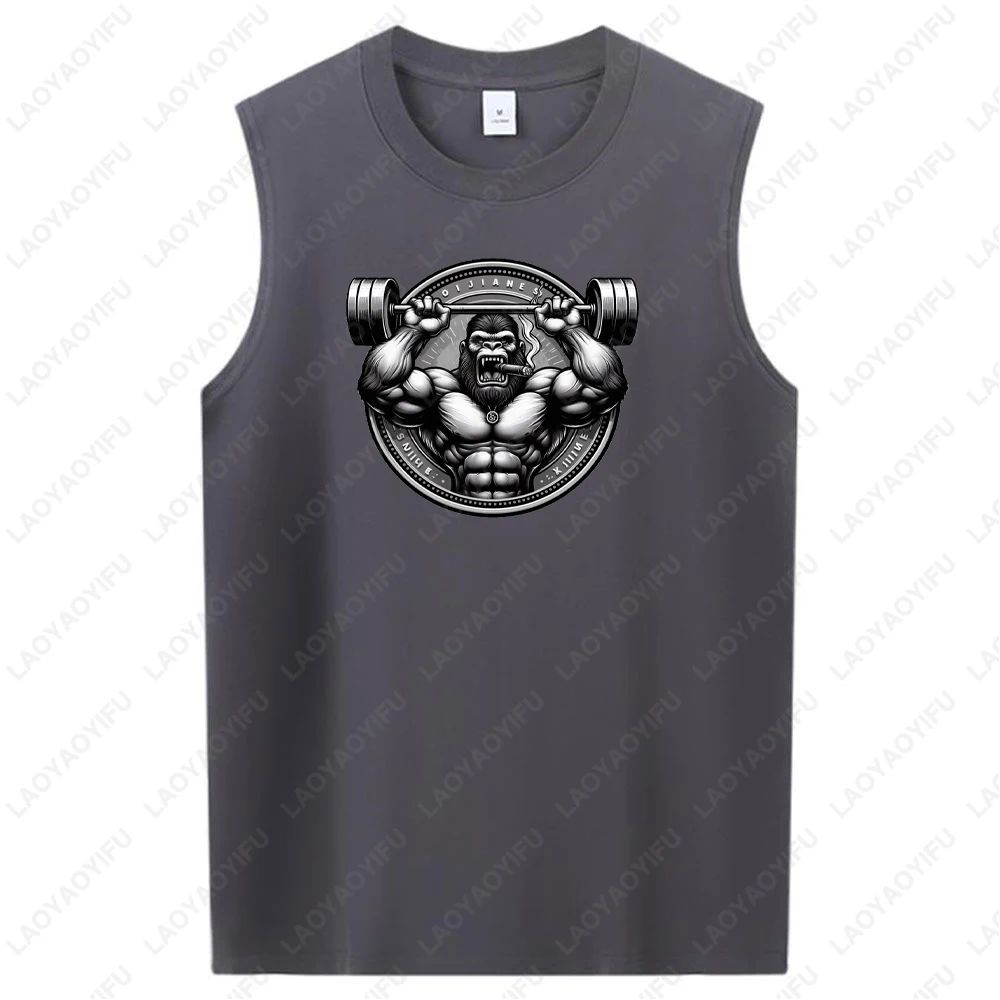 Man Gym Vest Silver Back Gorrila Lifting Graphic Sleeveless