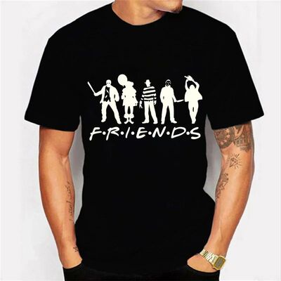 CX Friends Print Men T-shirt Halloween Horror Movies Trick o