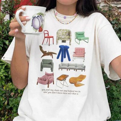 Pull Chairs Graphic Tops Women Vintage T Shirt Grunge Aesthe