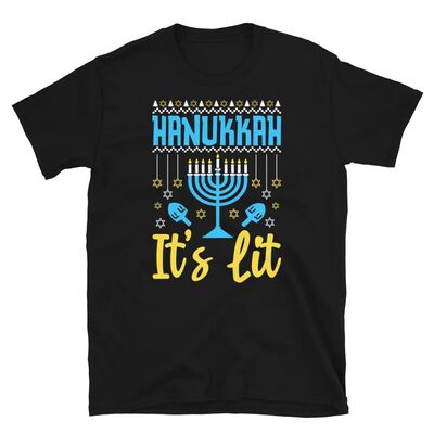 Hanukkah It’s Lit Jewish Holiday Menorah Dreidel Short-Slee
