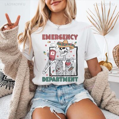 Skeleton Emergency Department Nurse Graphic T Shirts Cinco D