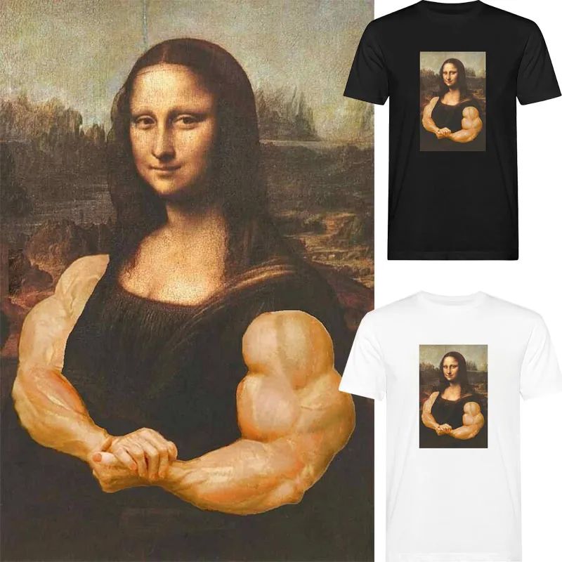 Funny Mona Lisa Bodybuilding T Shirt Muscles Gym Parody Hila