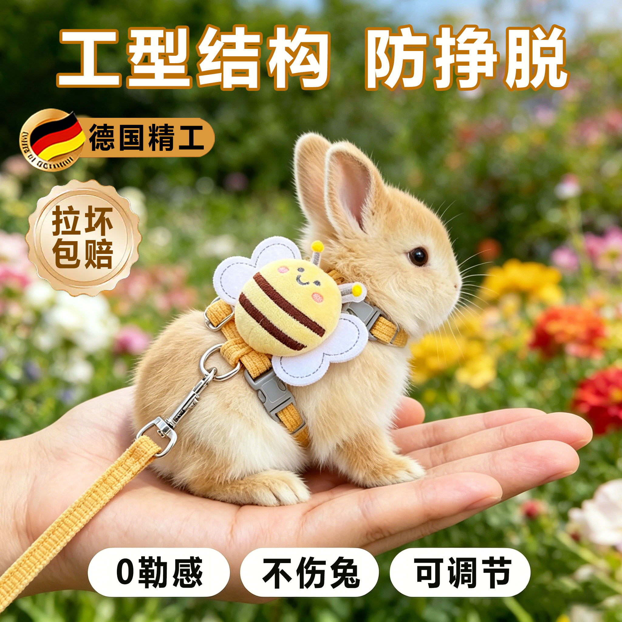 兔子牵引绳遛兔神器防挣脱背心小型兔绳侏儒兔衣服宠物外出绳子iw