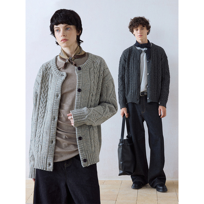 DIMC男装女装95羊毛花纹彩点毛衣外套秋冬老钱圆领开襟衫针织毛衣