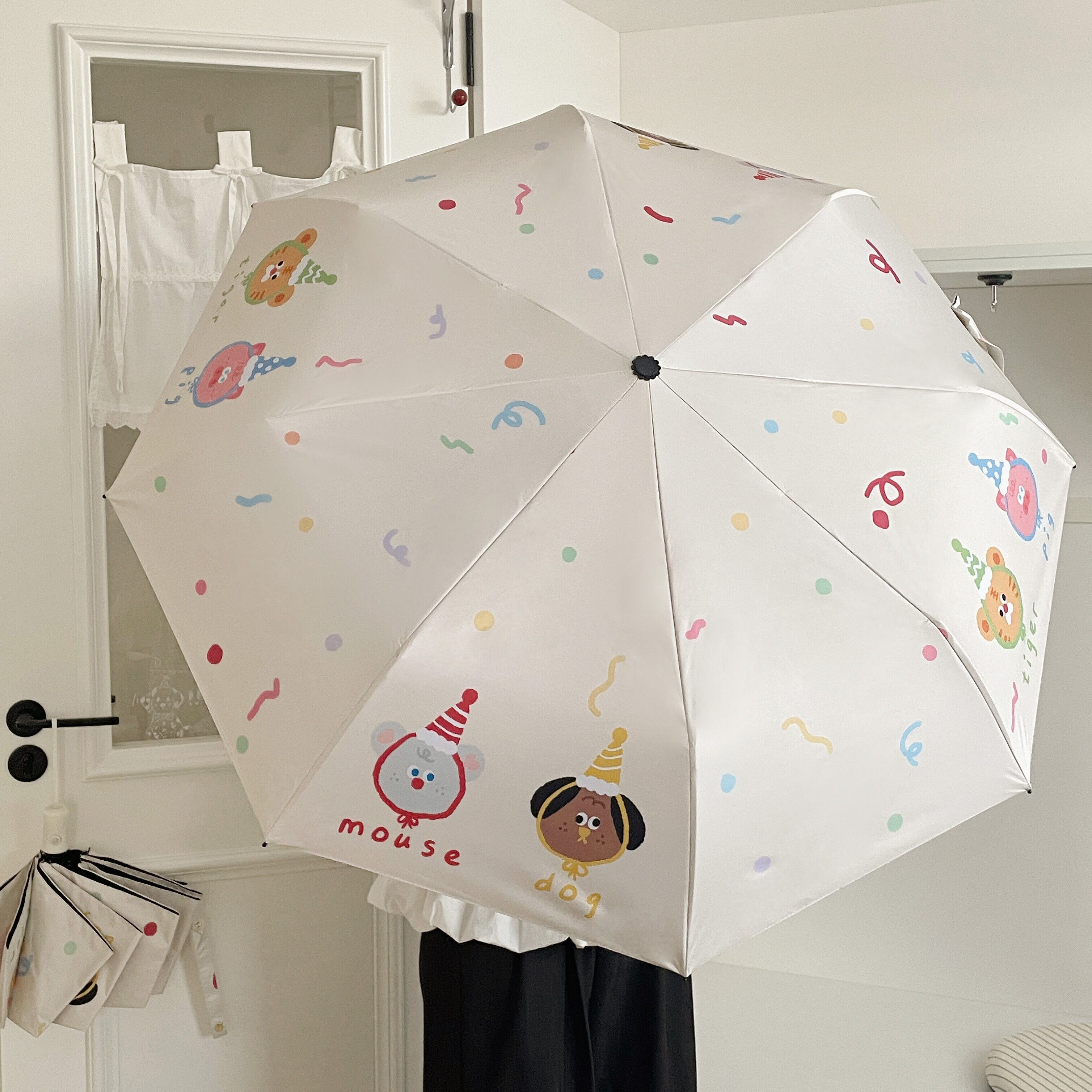 卡通可爱黑胶高颜值遮阳伞雨伞自动伞女防晒晴雨两用折叠伞