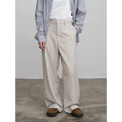 WHIMIN垂坠抗皱亚麻棉阔腿长裤