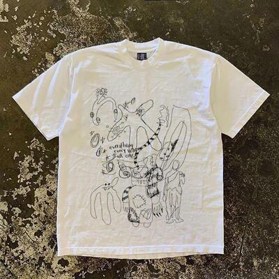 搞钱做牛马慈善店IGEUMM 美式vintage手绘素描图案宽松休闲男女款