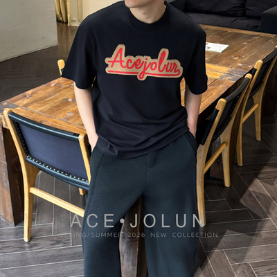 【海与浪】黑色立体印花短袖t恤