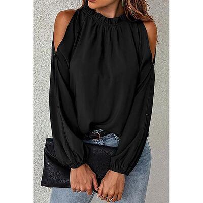 Black hollowed out off shoulder long sleeved shirt,