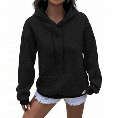 Hooded textured long sleeved top, hoodie, women's clothing