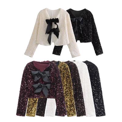 Women's collar sequin short top for women