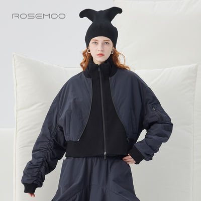 容子木ROSEMOO25冬商场同款哑光挺阔面料拼接毛织外套RSS4WP109A