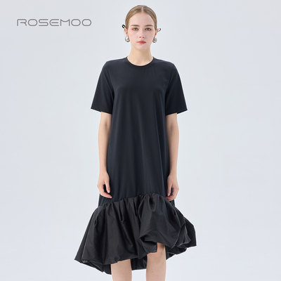 容子木ROSEMOO26春【商场同款】微弹圆领拼接款连衣裙RWM1LP413D