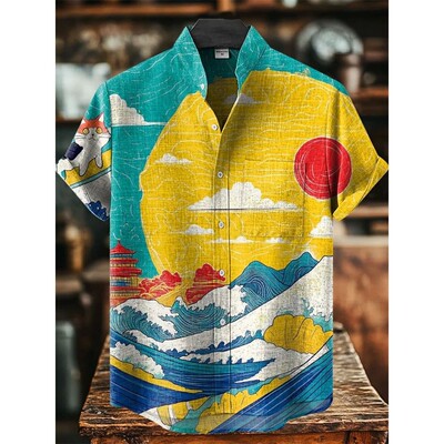 3d印花艺术翻领衬衫短袖男3D printed men's lapel art shirt top