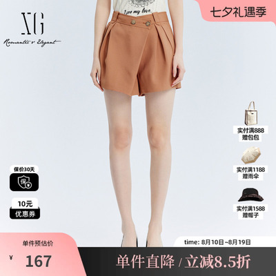XG/雪歌XJ302001A133桔黄色休闲裤时尚秋季新款压褶直筒短裤女装