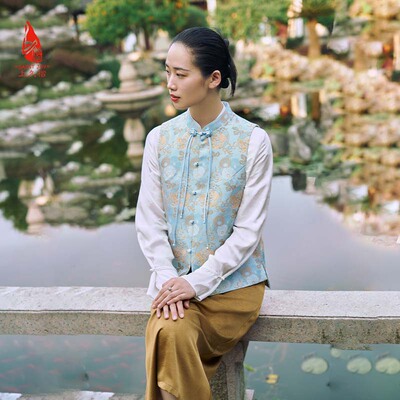 上久楷复古立领宋锦马甲