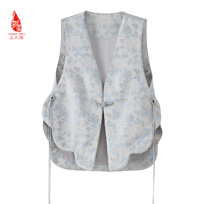 SAINTJOY/上久楷女式宋锦马甲  浅米地雏菊纹金锦 CY1044207030