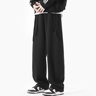 弯刀卫裤男秋冬季潮流重磅加绒加厚阔腿直筒裤高级痞帅宽松休闲裤