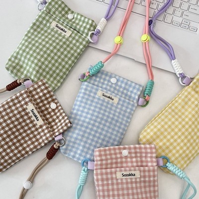 54113 格子款手机包杂物收纳袋遛弯钥匙零钱卡包手拎小布袋手机包