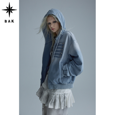 BAK拉链连帽卫衣女开衫卫衣外套