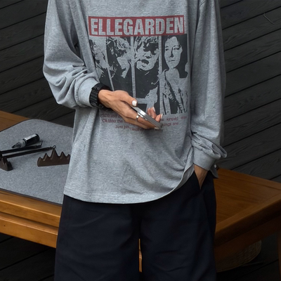 琴仔 美式复古简约设计感印花长袖ins风小众休闲宽松女上衣X116