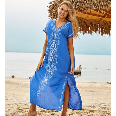 New Cotton Beach Dress Saida de Praia Robe de Plage Embroide