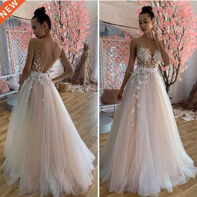Wedding Dress Flowers For Women A-Line Deep V-Neck Appliques