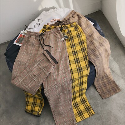 Privathinker Men Women Korean Black Plaid Casual Pants 2021