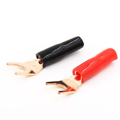 8pcs Pure Red Copper Spade Plug Speaker Cable Spade Connecto