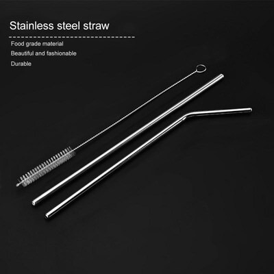 3 Pcs Metal Reusable 304 Stainless Steel Straws Straight Ben