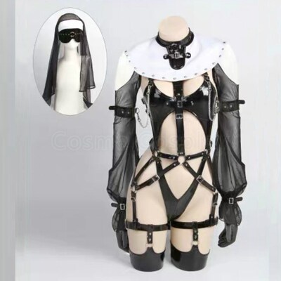 Cos Ascetic nun Cosplay Costume Princess Black Bright Silver
