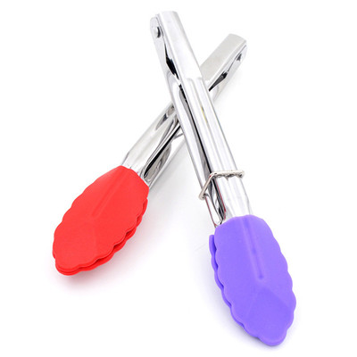 7 inch BBQ Tongs Silicone Cover Handle Kitchen Tongs Lock De