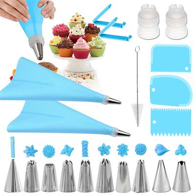 20pcs Silicone Pastry Bags Tips 10 Icing Piping Nozzles + Cr