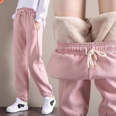 2021 Winter Women Fleece Pants Solid Color Thick Plush Warm