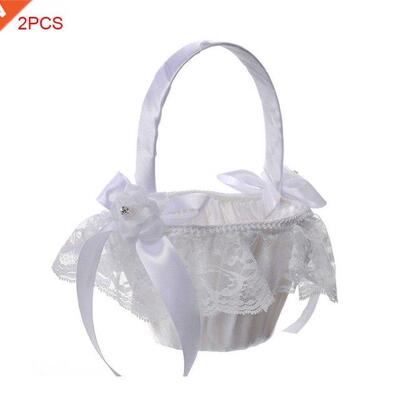2 Pieces Wedding Lace Ribbon Bowknot Flower Basket Ceremony