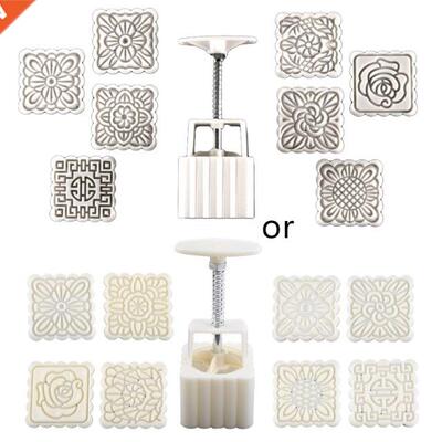 100g mooncake barril molde com 8 p?s quadrado flor selos m?o