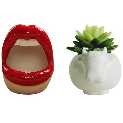 1 Pcs Cartoon Ashtray Lips Ceramic Ashtray & 1 Pcs Carto