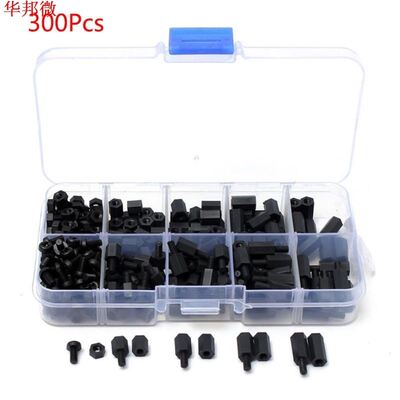 300Pcs/Box M3 Black Nylon Hex Screw Flat He Spacing Screw