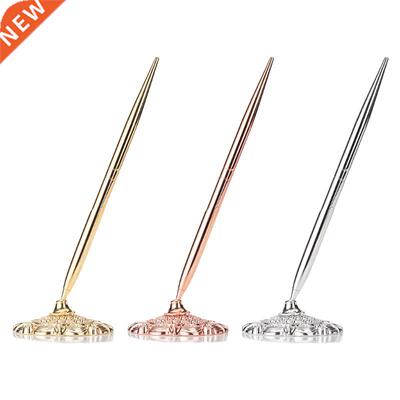 Retro Metal Ballpoint Pen Attached Base Stand Desk Office Co