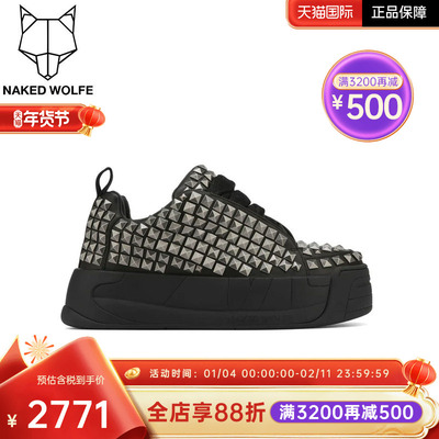 Naked Wolfe英国潮牌/SLIDE STUD铆钉水钻黑色低帮系带休闲鞋男