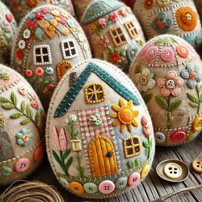 Patchwork Egg House Kit Easter Decor Basket Filler DIY Patch