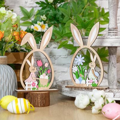 Easter Wooden Bunny Decoration Layered Tray Ornaments Home P