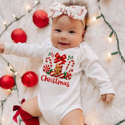 My 1st Christmas Printed Baby Bodysuit Christmas Party Infan