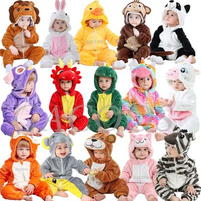 Cartoon Flannel Baby Rompers Unicorn Rabbit Dinosaur Pajamas