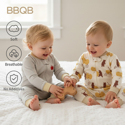 BBQB婴儿连体衣纯棉a类拉链衫外出服长爬宝宝衣服四季长袖包屁衣
